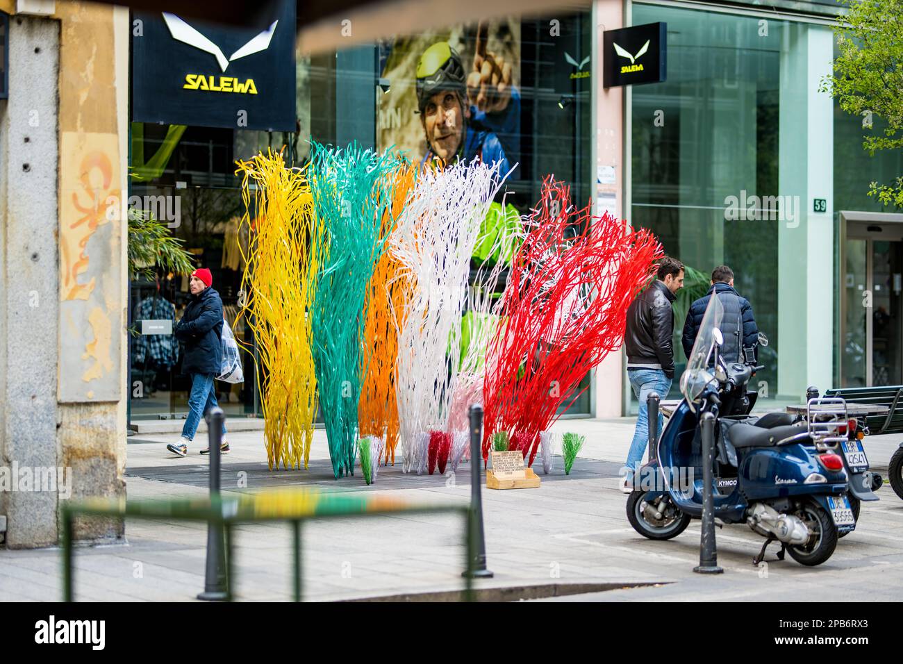 MILAN, ITALY - APRIL 2022: Colourful art project on busy street in the ...