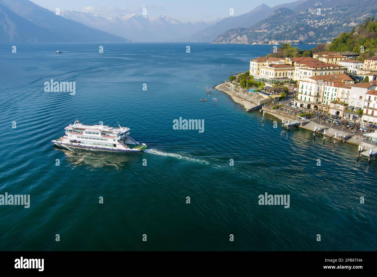 Aerial waterfront cityscape of Bellagio, one of the most picturesque ...