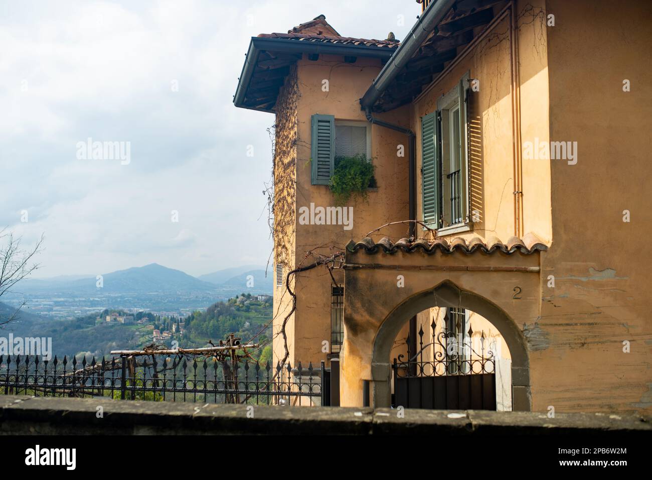 Narrow medieval streets of Bergamo city northeast of Milan. Scenic ...