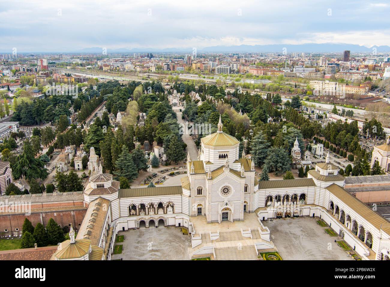 Aerial view of Cimitero Monumentale di Milano or Monumental Cemetery of ...