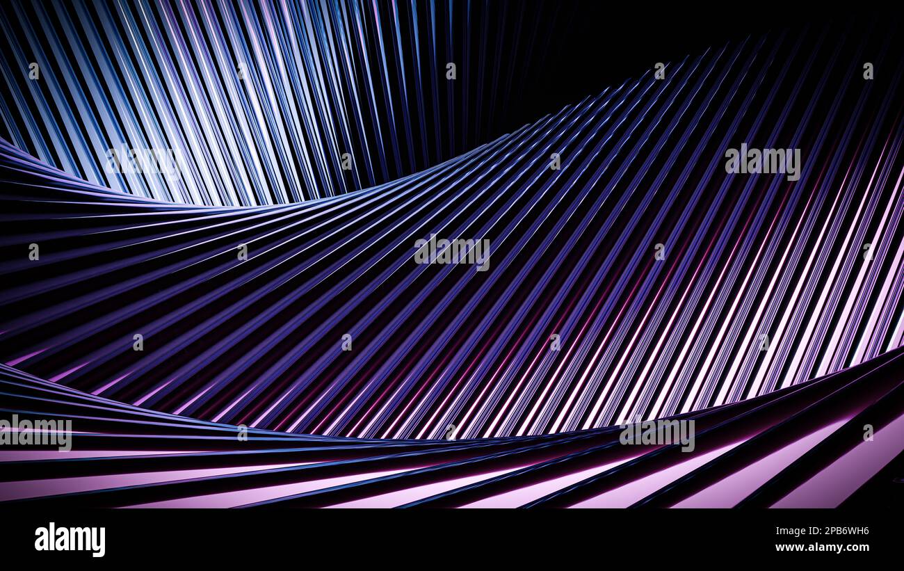 Wallpaper with metallic waves in violet-blue gradient - 3d illustration ...