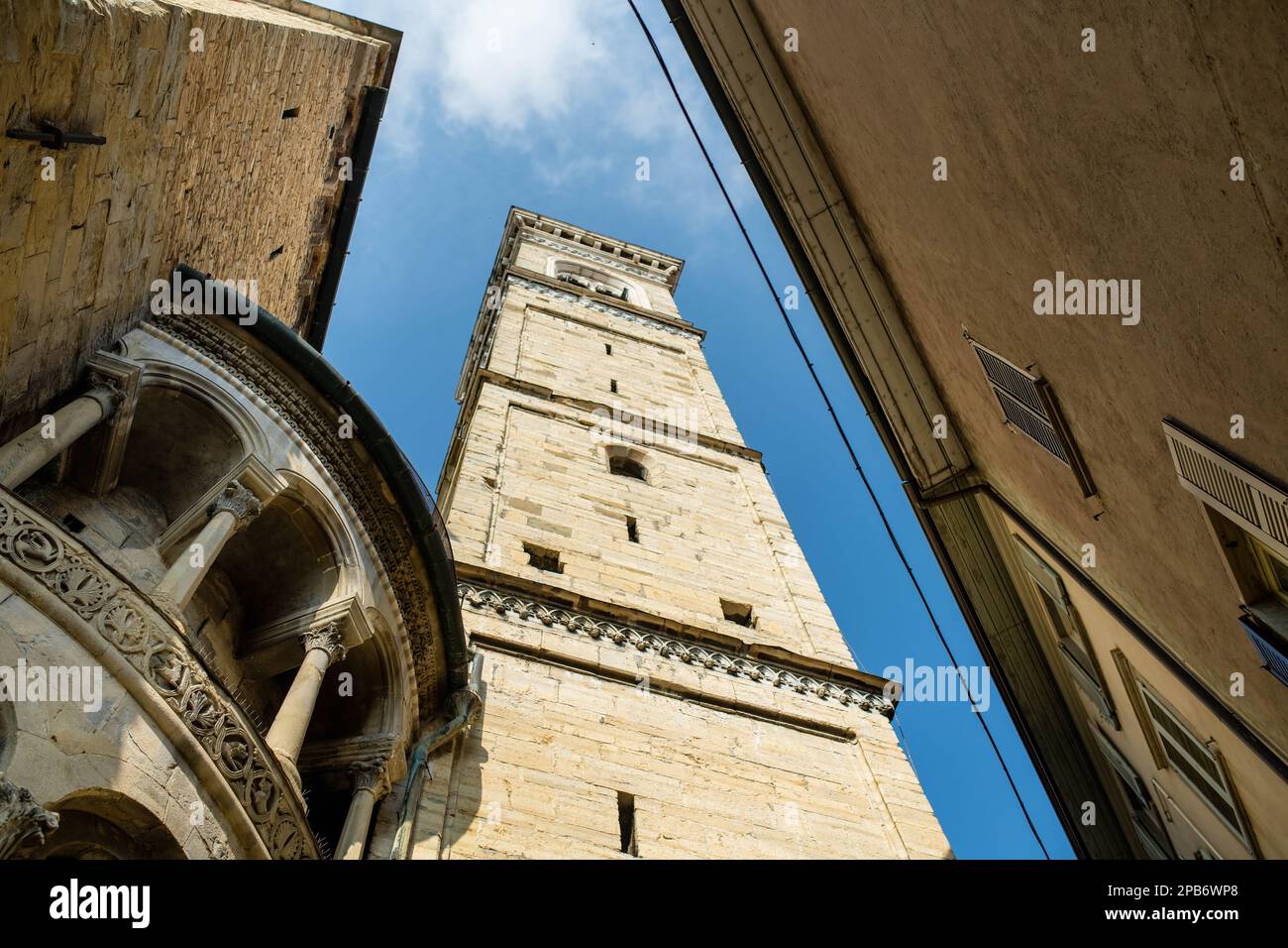 Narrow medieval streets of Bergamo city northeast of Milan. Scenic ...