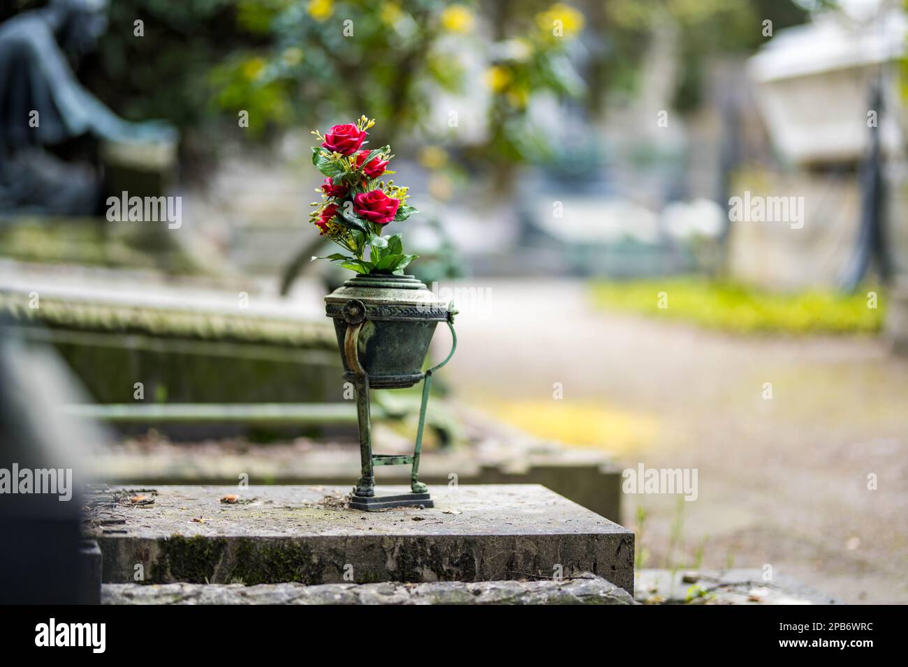 Impressive sculptures on the tombs and monuments of Cimitero Monumentale di Milano or Monumental ...