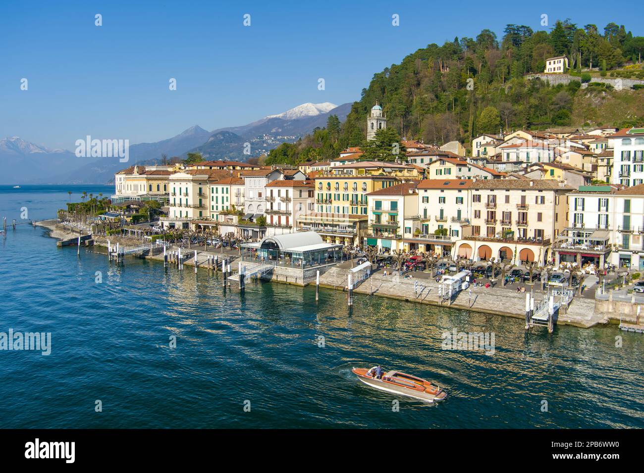 Aerial waterfront cityscape of Bellagio, one of the most picturesque ...
