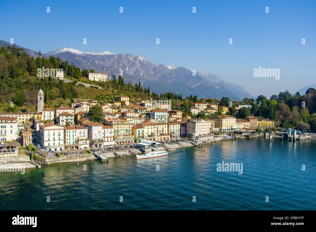 Aerial waterfront cityscape of Bellagio, one of the most picturesque ...