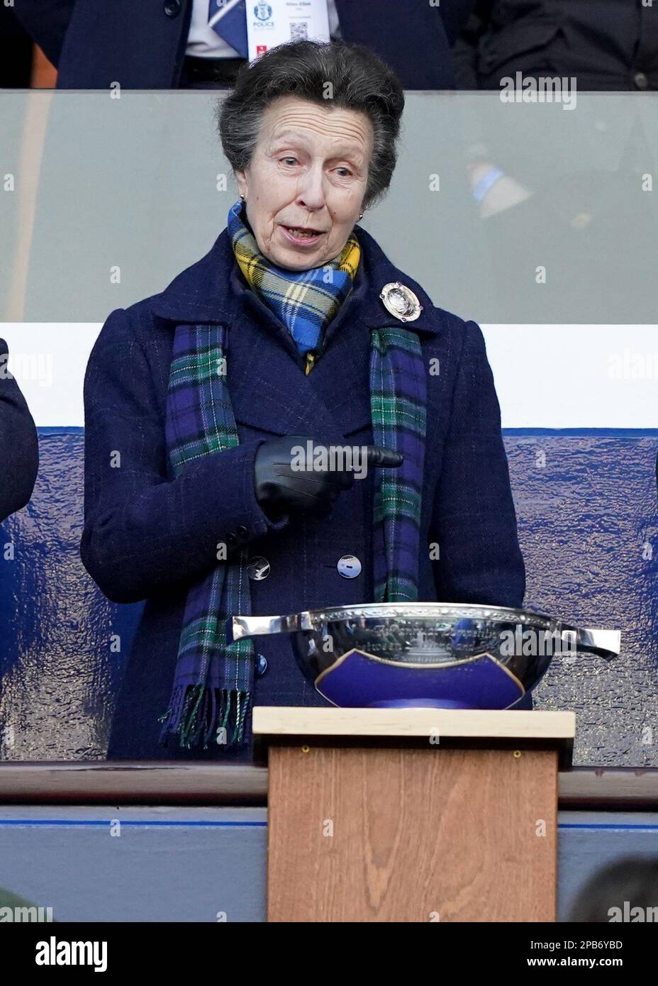 Anne, Princess Royal, stands with the trophy before the presentation ...