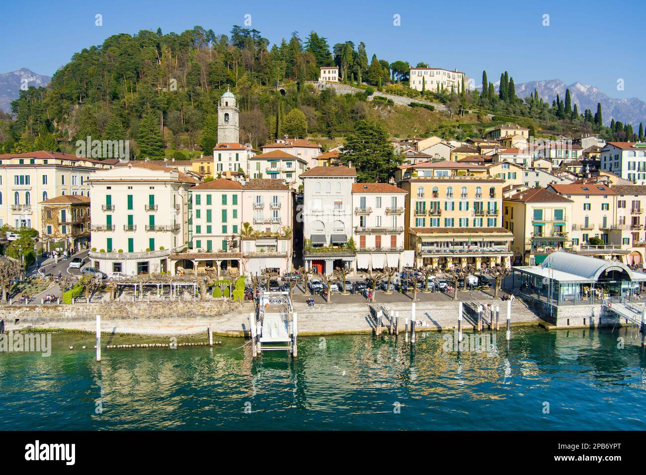 Aerial waterfront cityscape of Bellagio, one of the most picturesque ...
