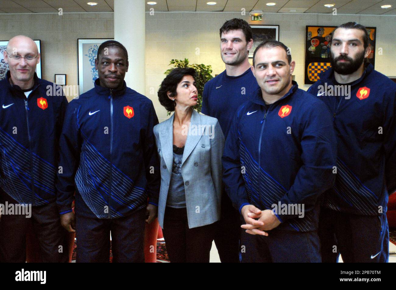 France's rugby union national team head coach Bernard Laporte, left ...
