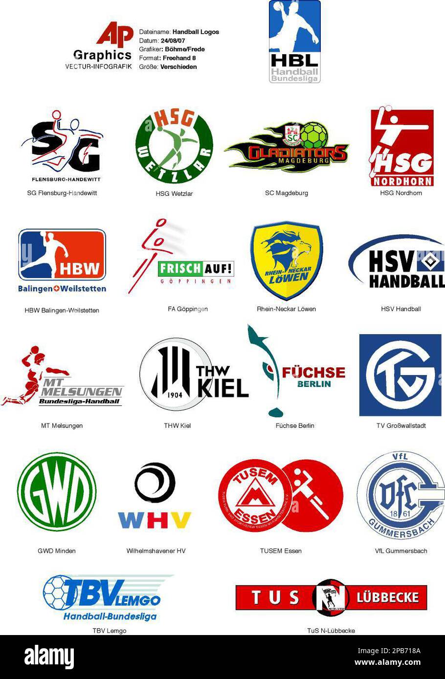 GRA110 GRAFIK HANDBALL LOGOS - Zeichnungen der aktuellen Vereinslogos ...
