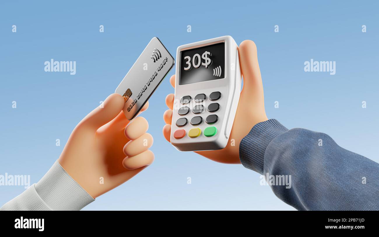 Card payment at a terminal in a shop or restaurant. hand and objects in ...