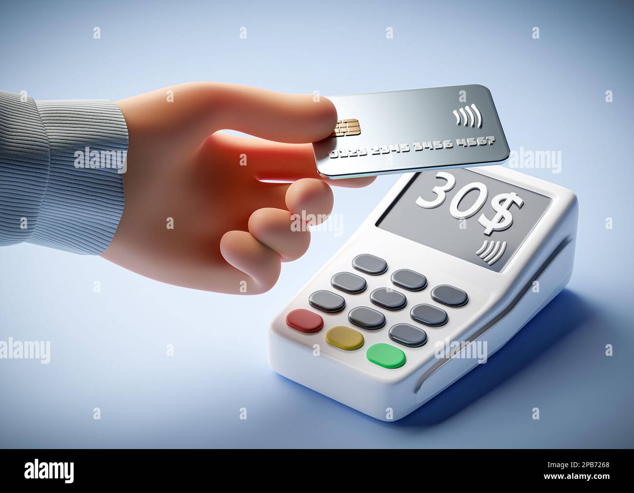 Card payment at a terminal in a shop or restaurant. hand and objects in ...