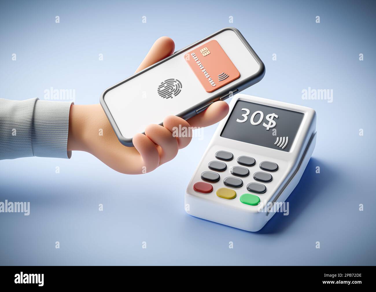 Smartphone payment at a terminal in a shop or restaurant. hand and ...