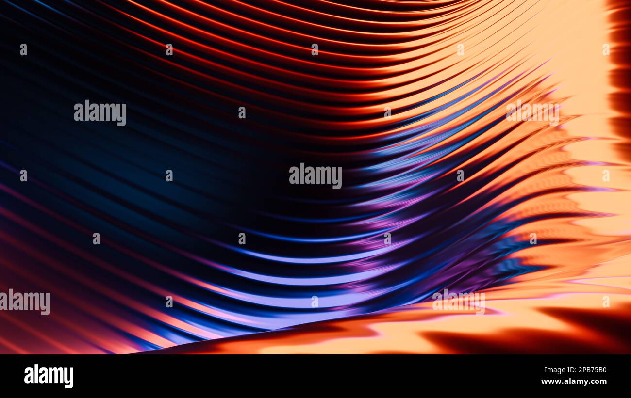 Wallpaper with metallic waves in a orange-blue gradient - 3d ...