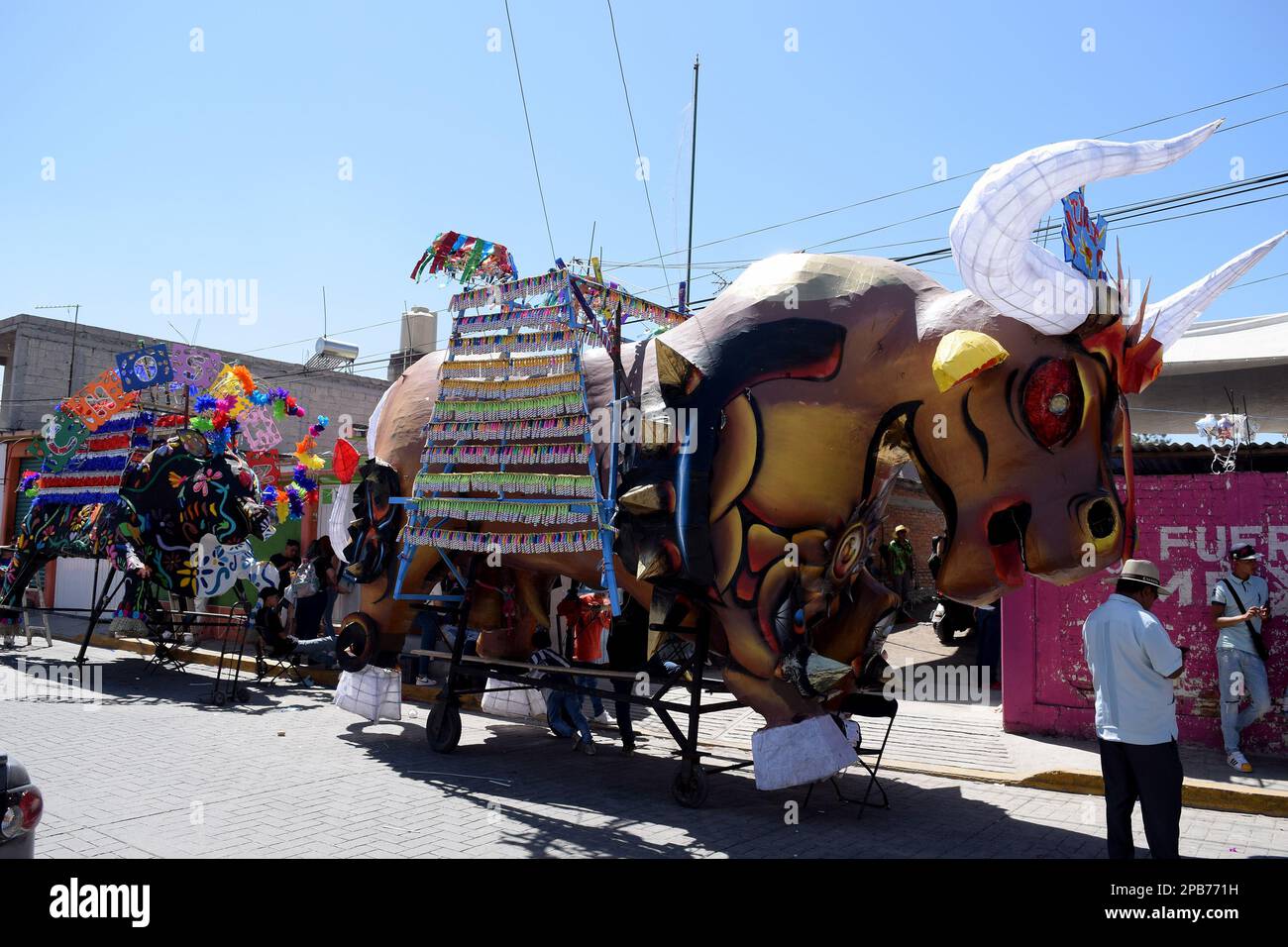 08 March 2023, Tultepec, Mexico: General view of monumental cardboard ...