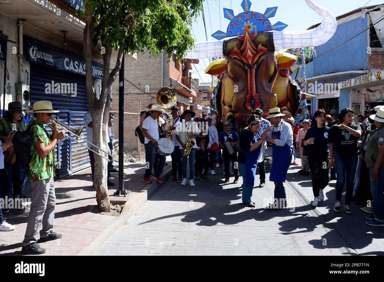 08 March 2023, Tultepec, Mexico: Persons attend monumental cardboard ...