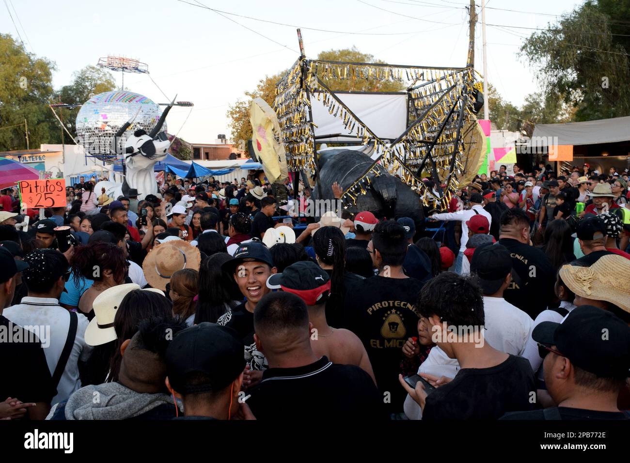 08 March 2023, Tultepec, Mexico: Persons attend monumental cardboard ...