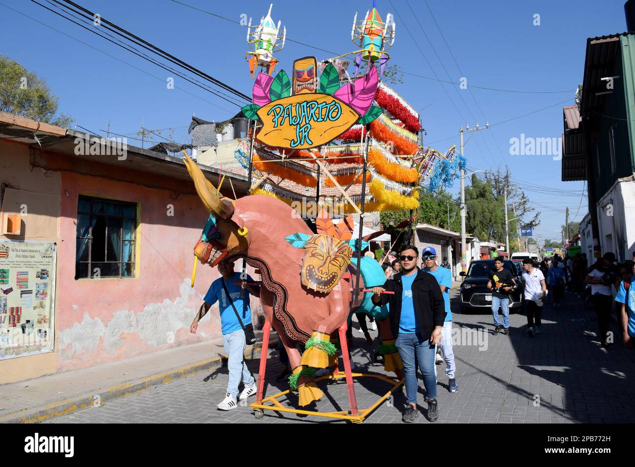 08 March 2023, Tultepec, Mexico: General view of monumental cardboard ...