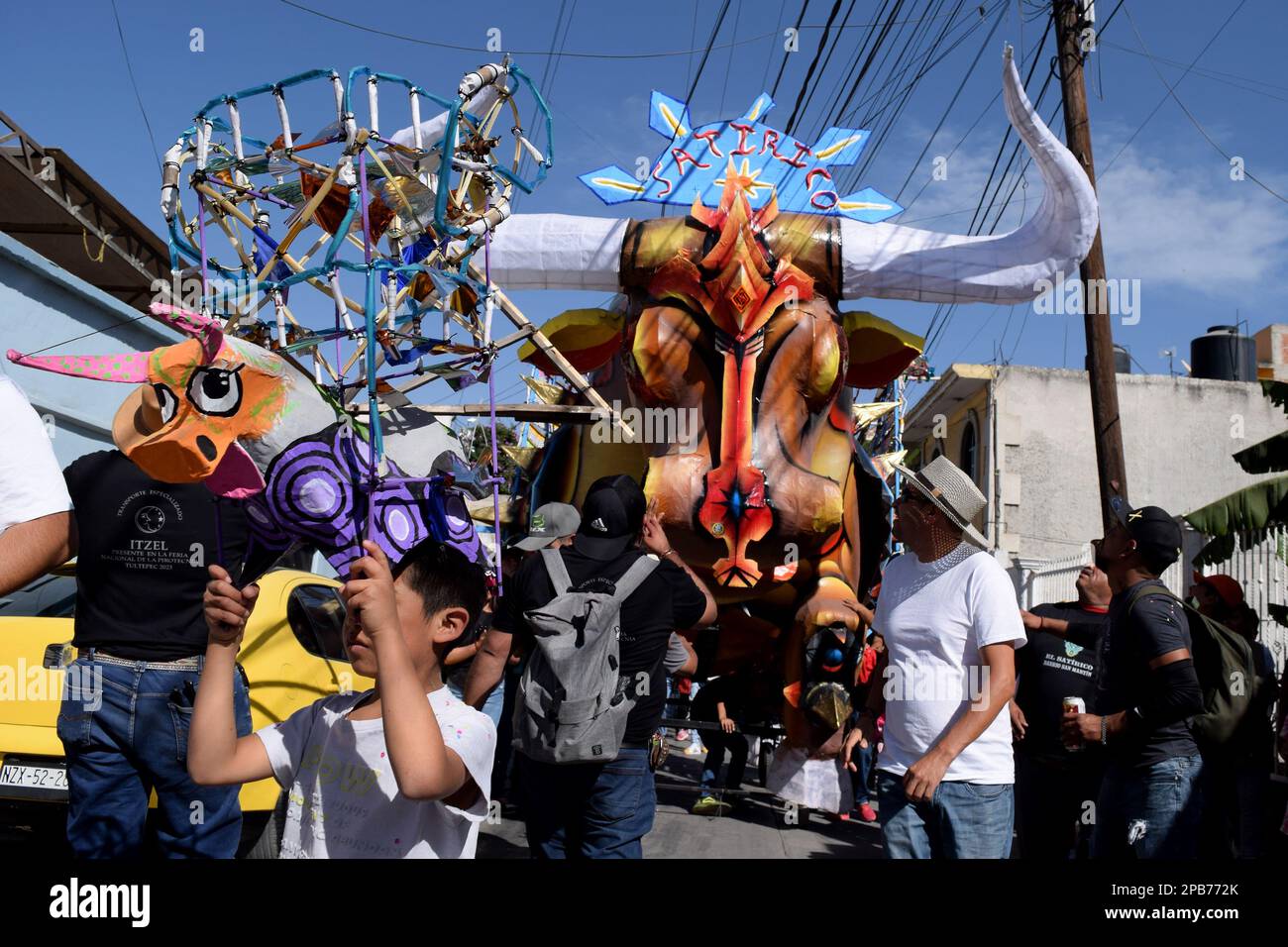 08 March 2023, Tultepec, Mexico: Persons attend monumental cardboard ...