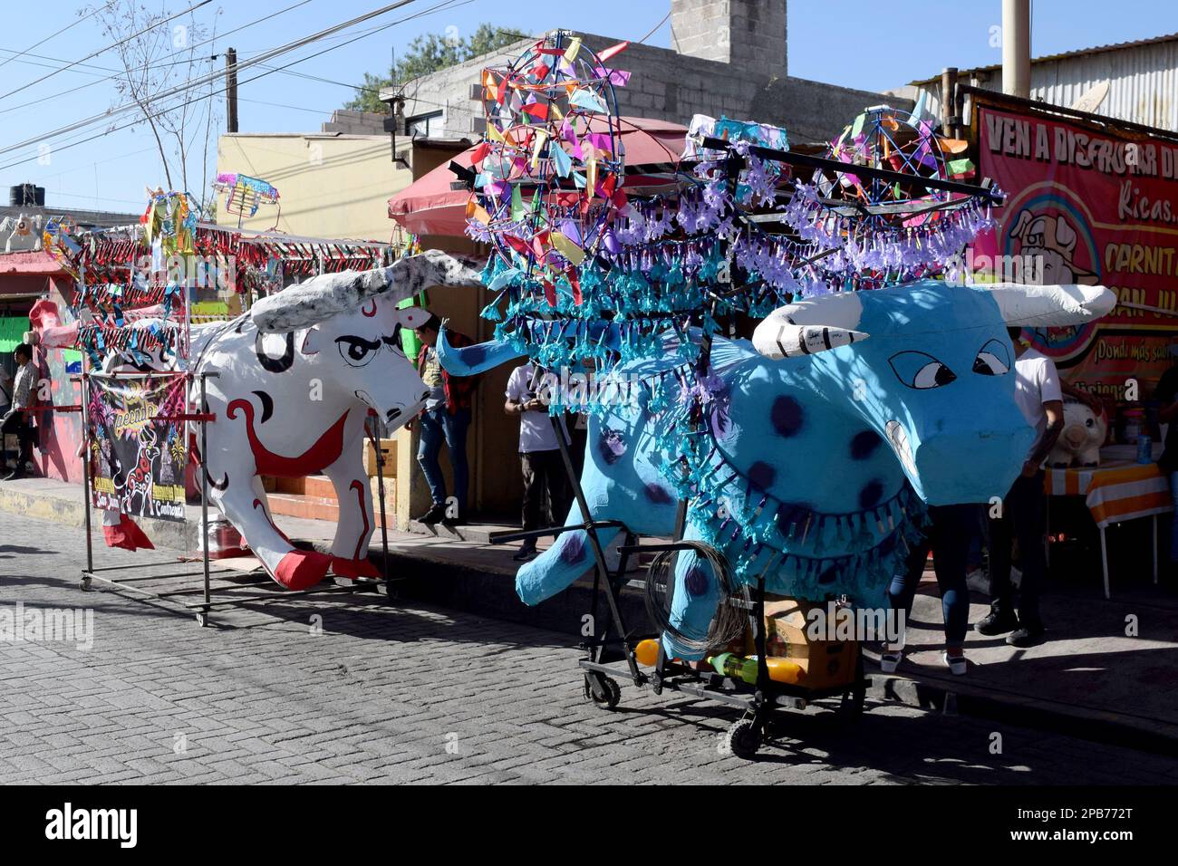 08 March 2023, Tultepec, Mexico: General view of monumental cardboard ...