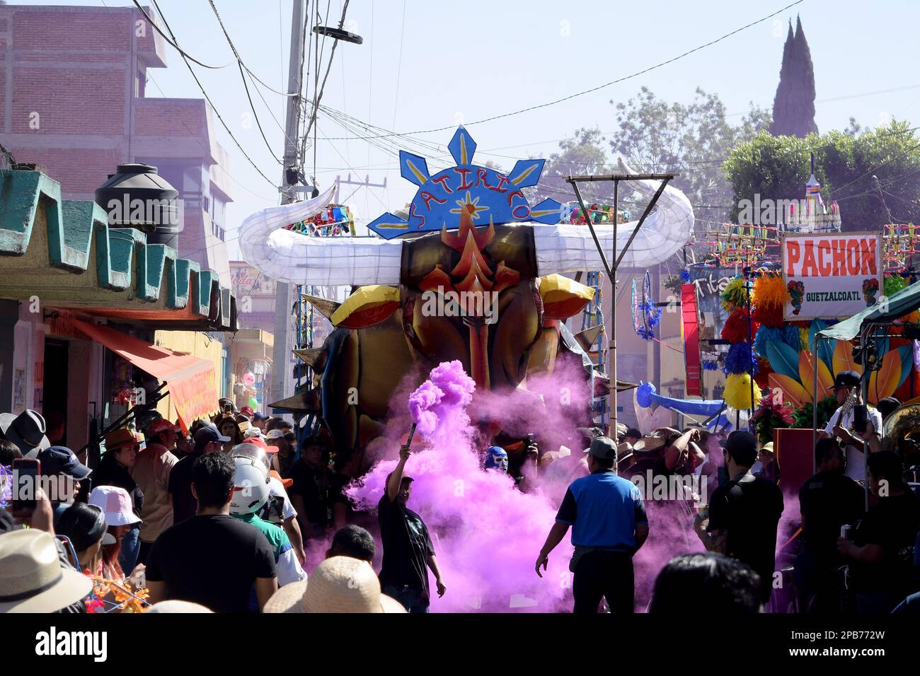 08 March 2023, Tultepec, Mexico: Persons attend monumental cardboard ...