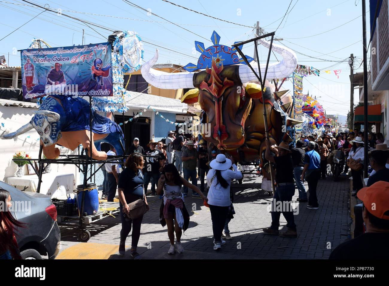 08 March 2023, Tultepec, Mexico: Persons attend monumental cardboard ...