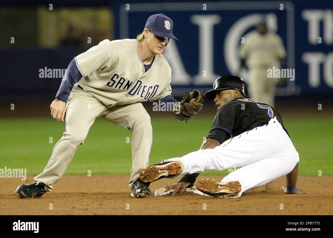 New York Mets' Jose Reyes, right, slides safely into second past San ...