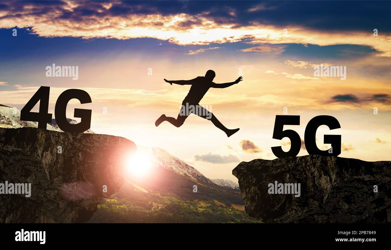 5G Fast speed wireless internet connection and technology concept. 3d ...