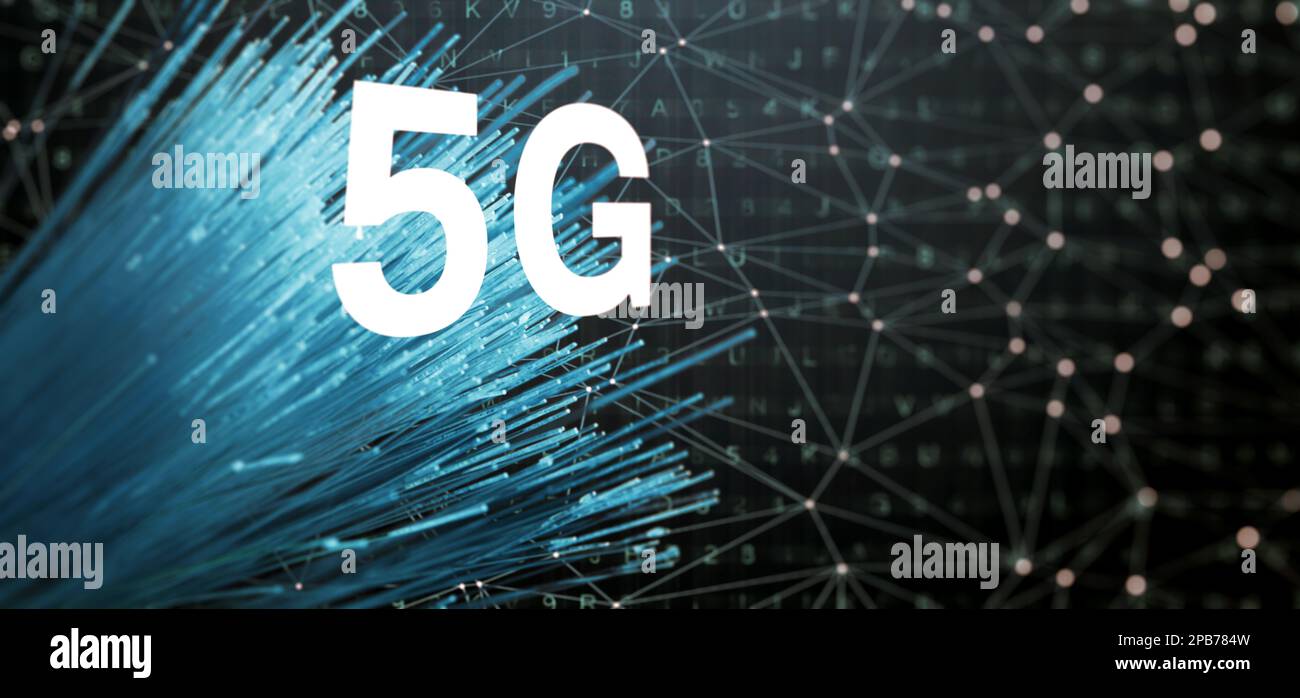 5G Fast speed wireless internet connection and technology concept. 3d ...