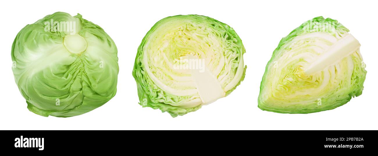 Green cabbage half isolated on white background with full depth of ...
