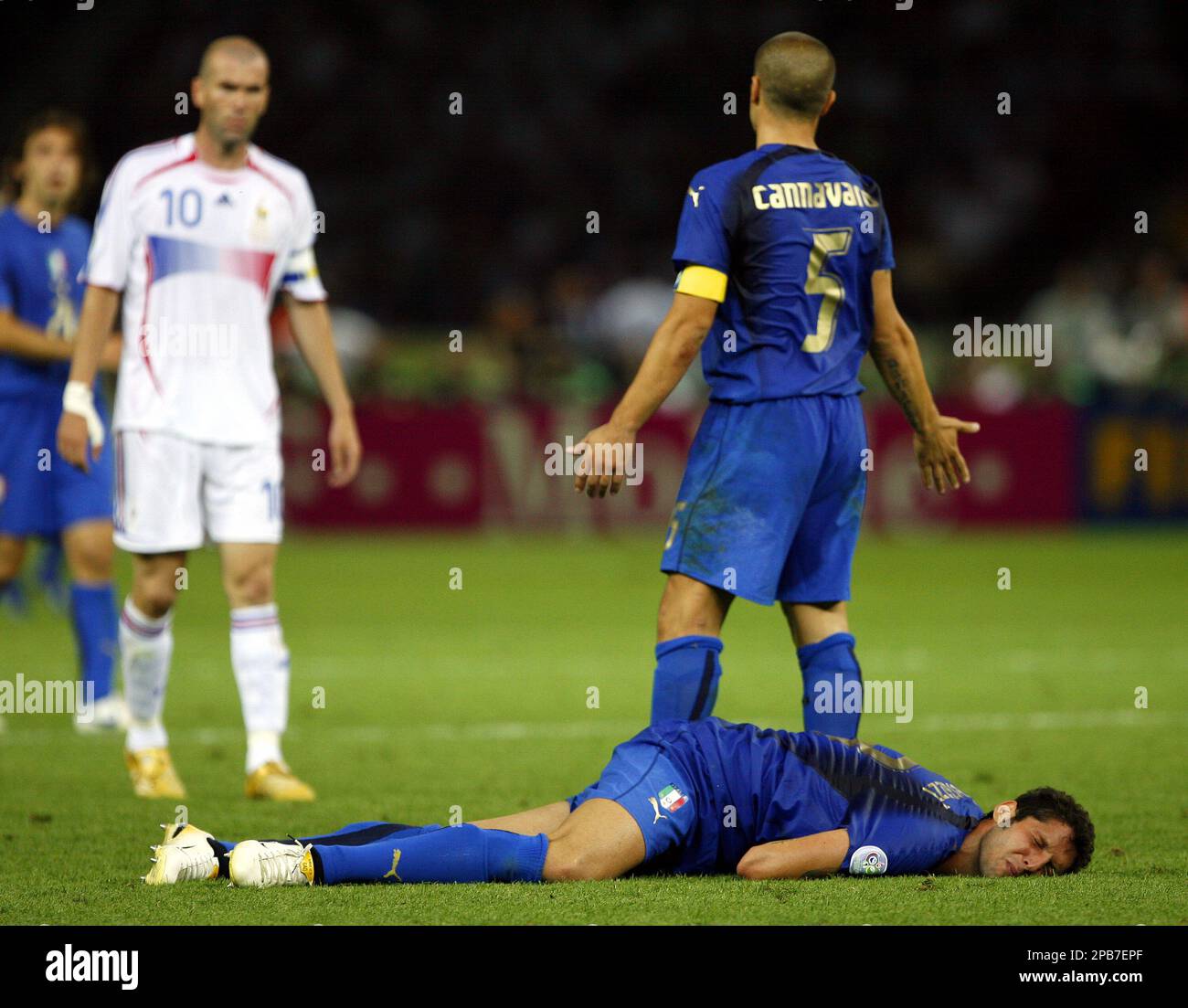 ** FILE ** France's Zinedine Zidane, left, looks on after butting Italy ...