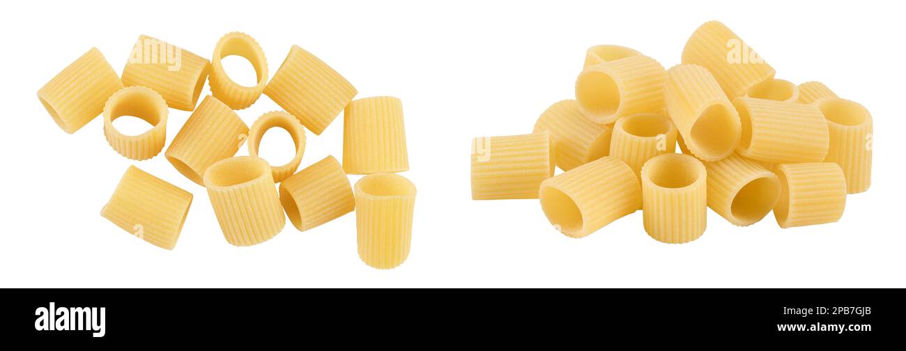 raw italian pasta isolated on white background . Mezze Maniche Rigate ...