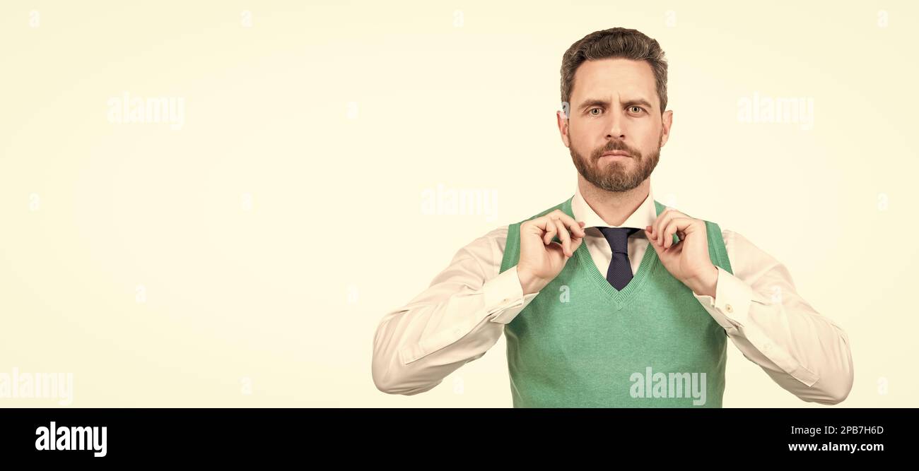 Man face portrait, banner with copy space. formal businessman isolated ...