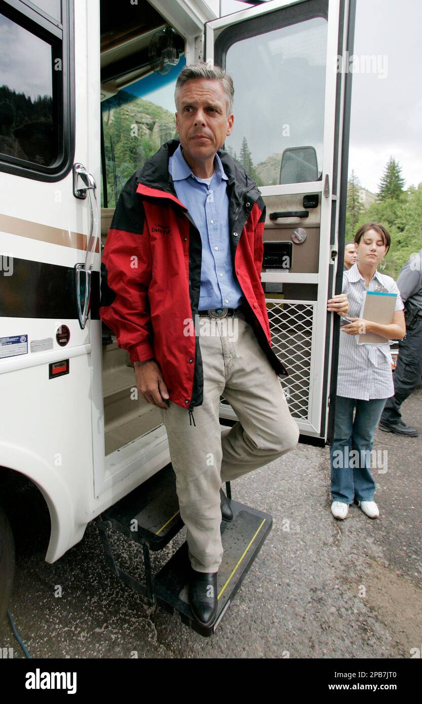 Utah Gov. Jon Huntsman arrives at a news conference at the entrance to ...