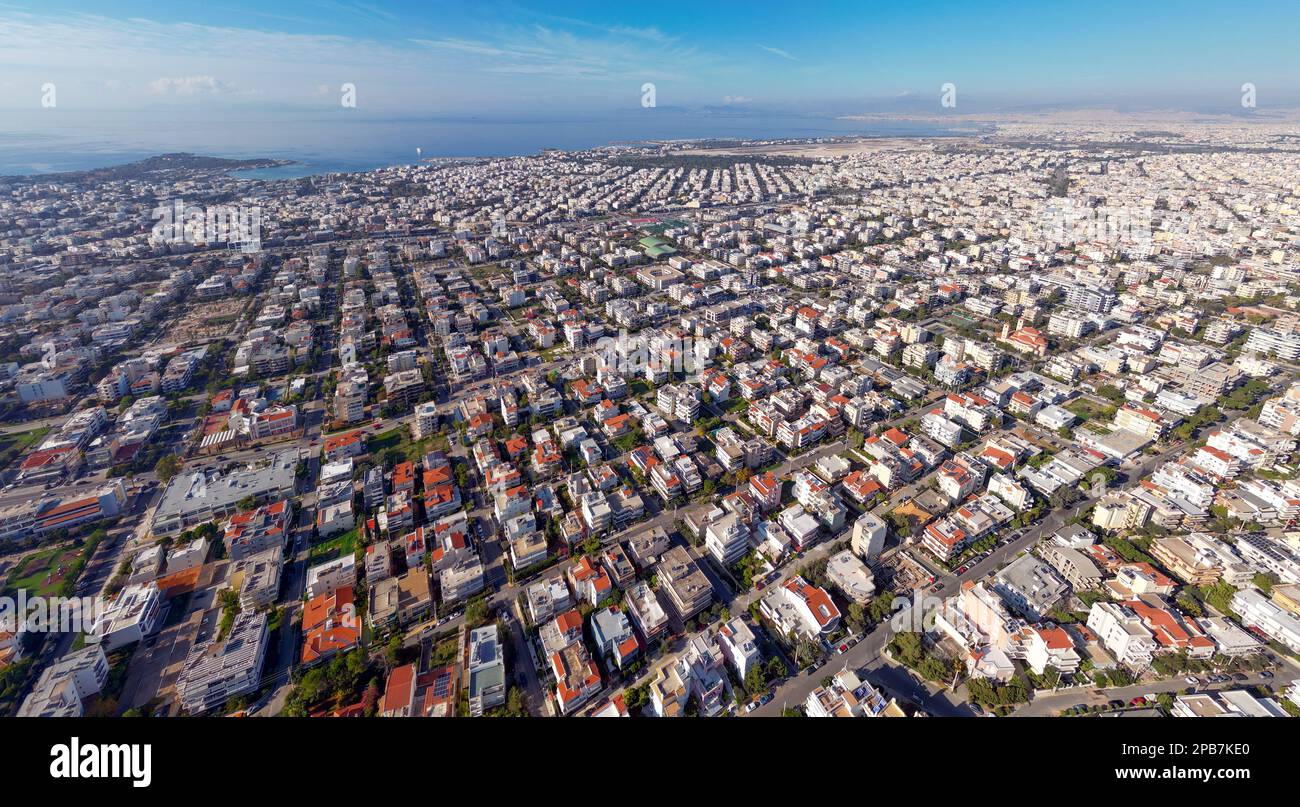 Aerial view of Glyfada and southern suburbs of Athens, Greece Stock ...