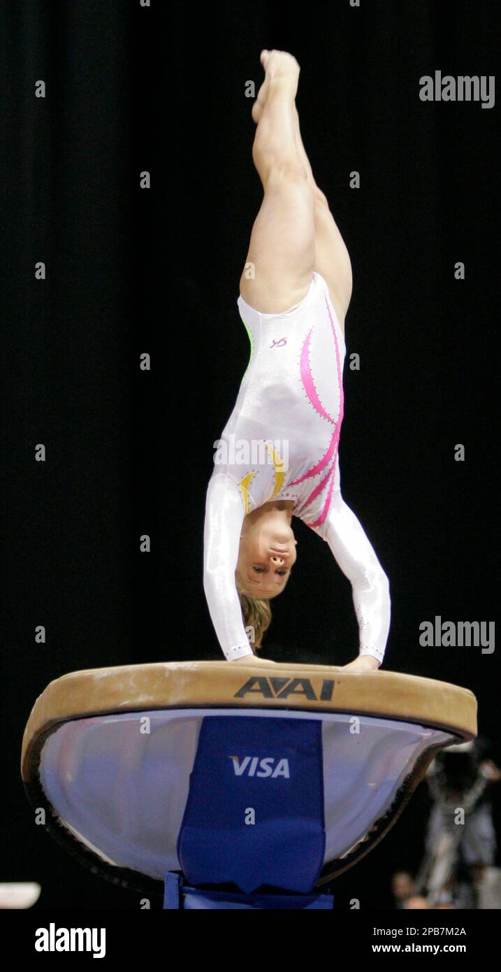Shawn Johnson competes in the vault during the US gymnastics ...