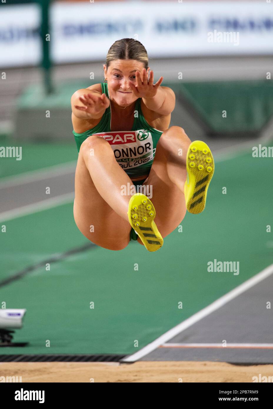 Kate O'Connor of Ireland competing in the women’s long jump pentathlon ...