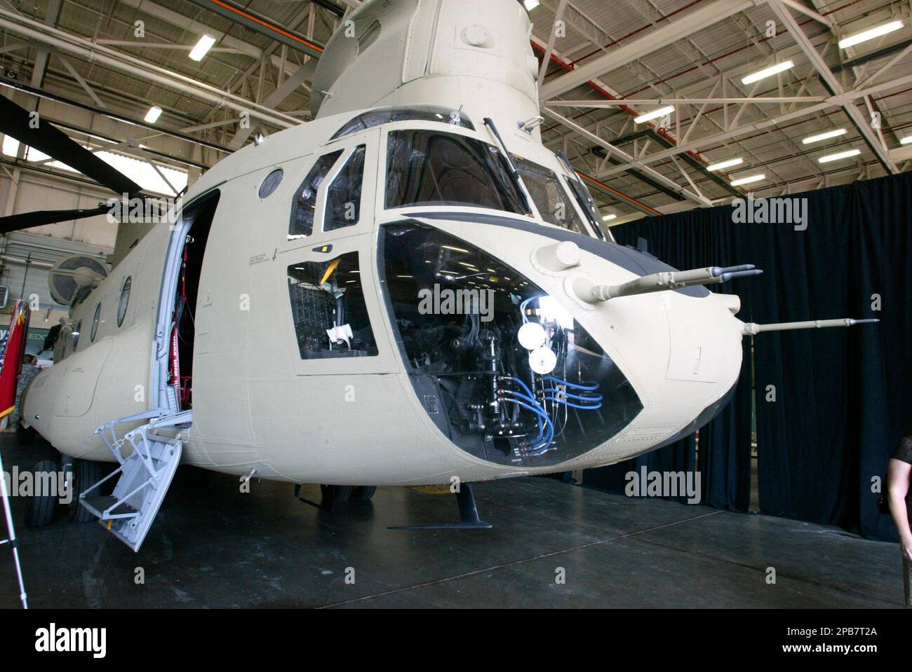 A Chinook CH-47F improved cargo helicopter is displayed for visitors ...
