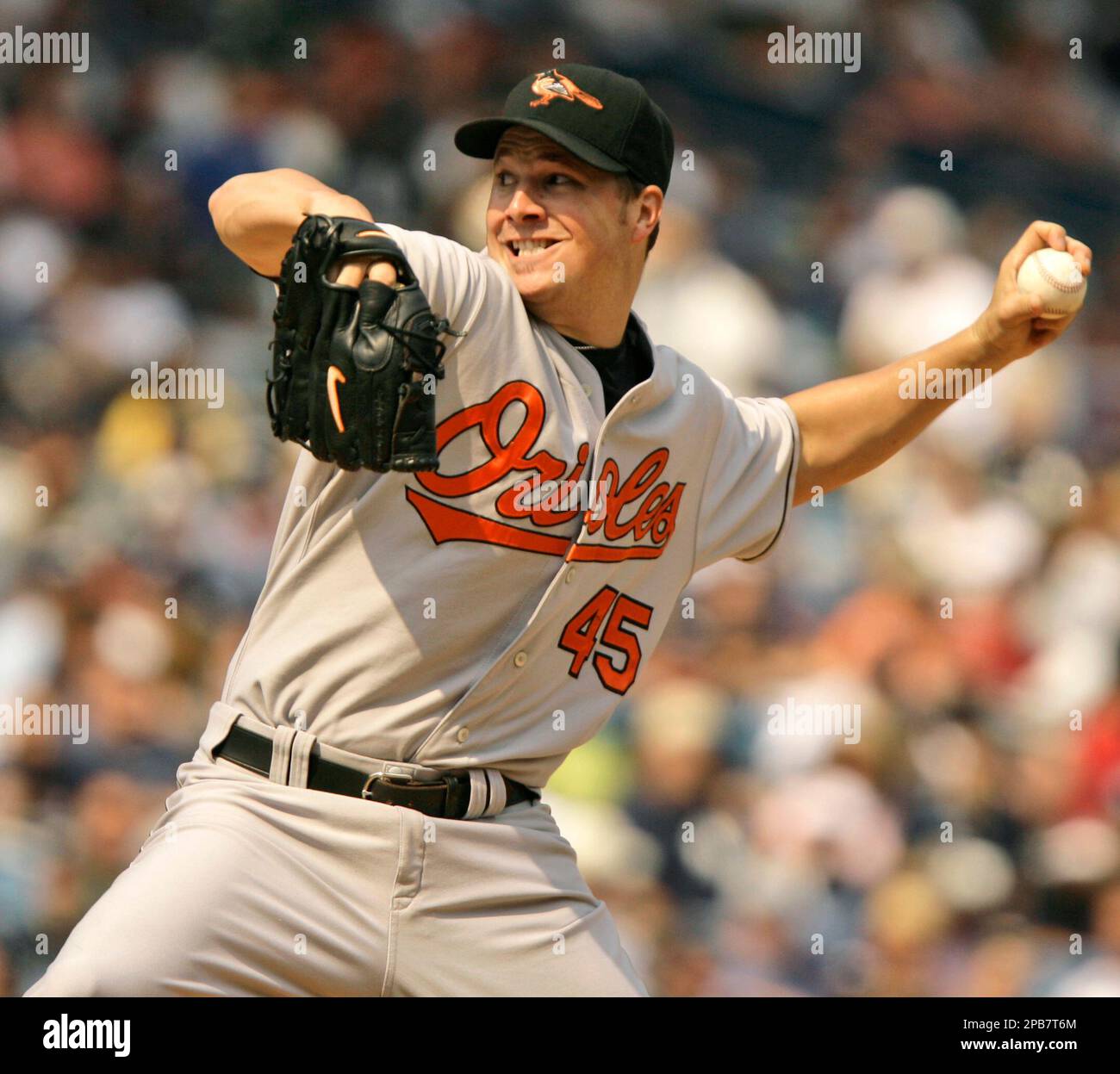 Baltimore Orioles Eric Bedard winds up to deliver a pitch in the sixth ...