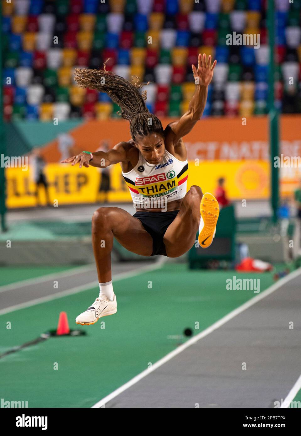 Nafissatou Thiam of Belgium competing in the women’s long jump ...