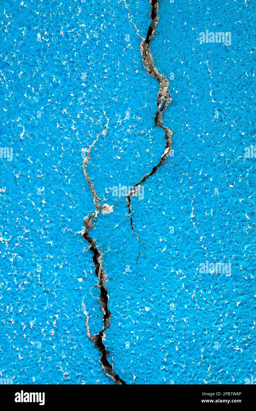 Crack on the blue concrete surface. Brake, broken concept Stock Photo ...
