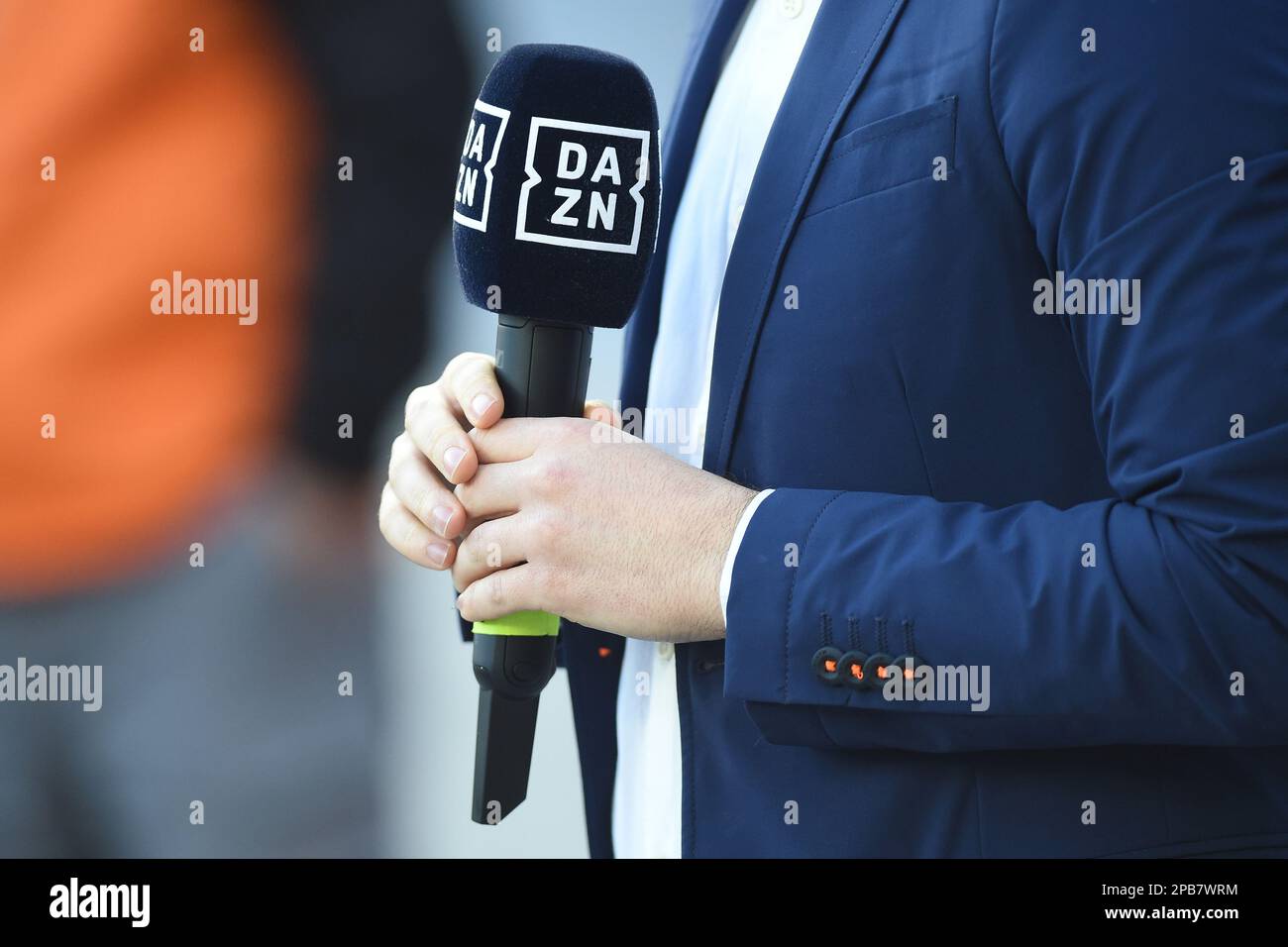 Naples, Italy. 11 Mar, 2023. A detailed view of a TV microphone with ...