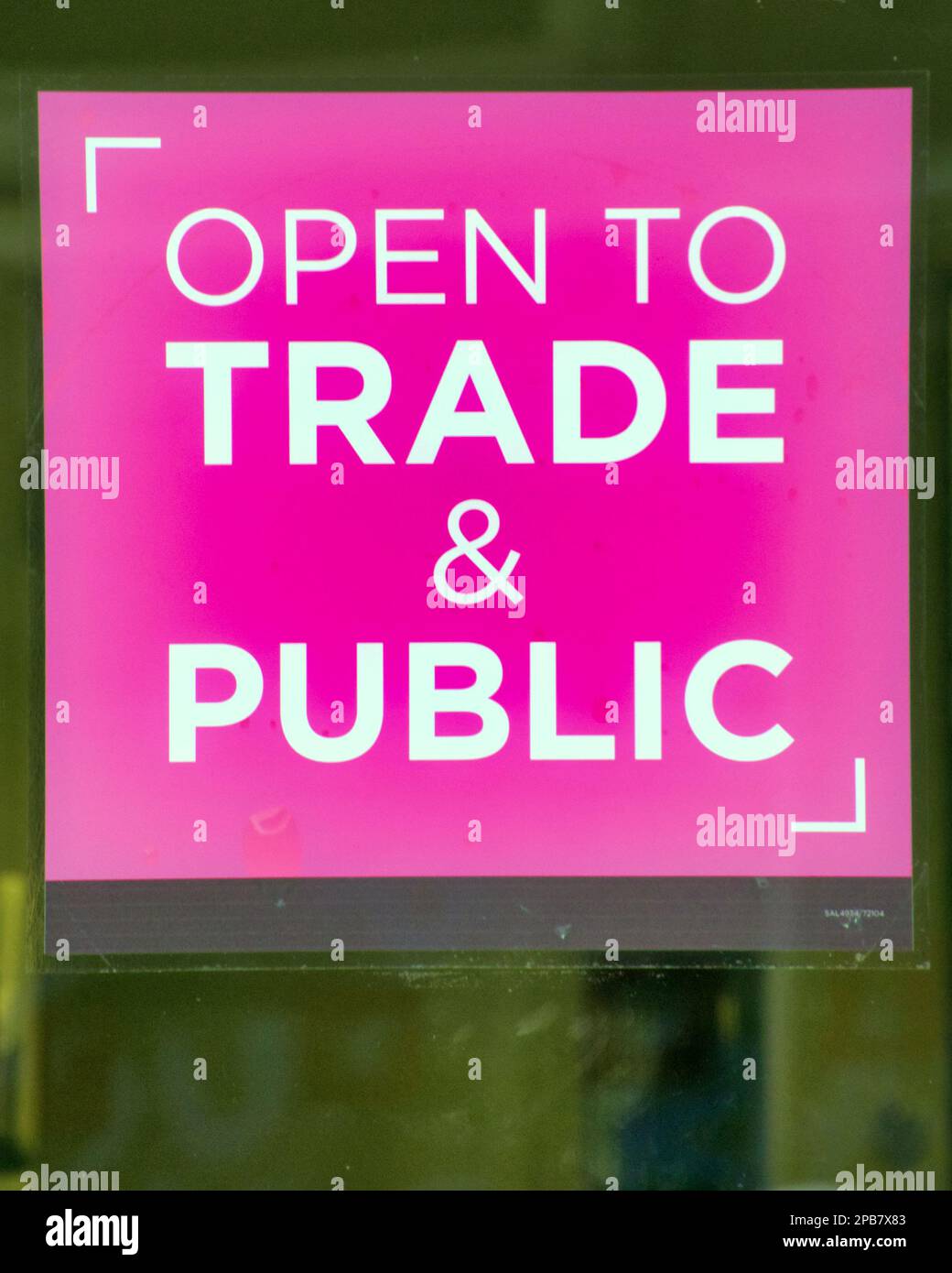 open to trade and public sign in window Stock Photo - Alamy