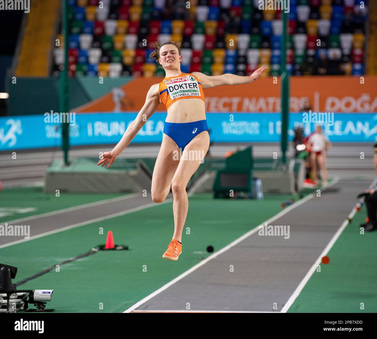 Sofie Dokter of the Netherlands competing in the women’s long jump ...