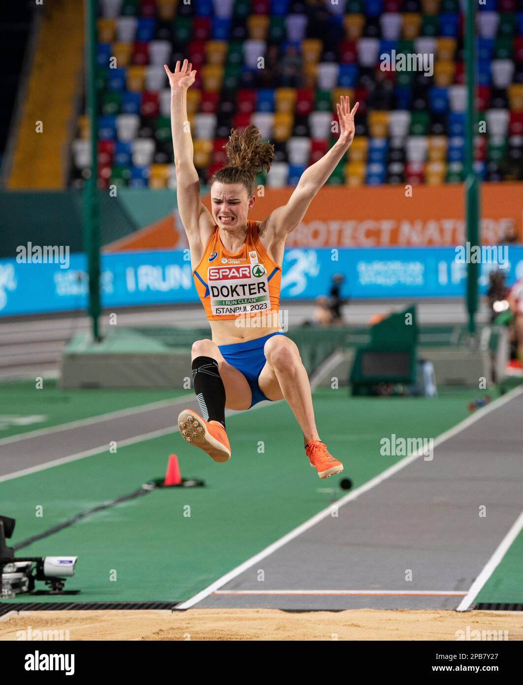 Sofie Dokter of the Netherlands competing in the women’s long jump ...