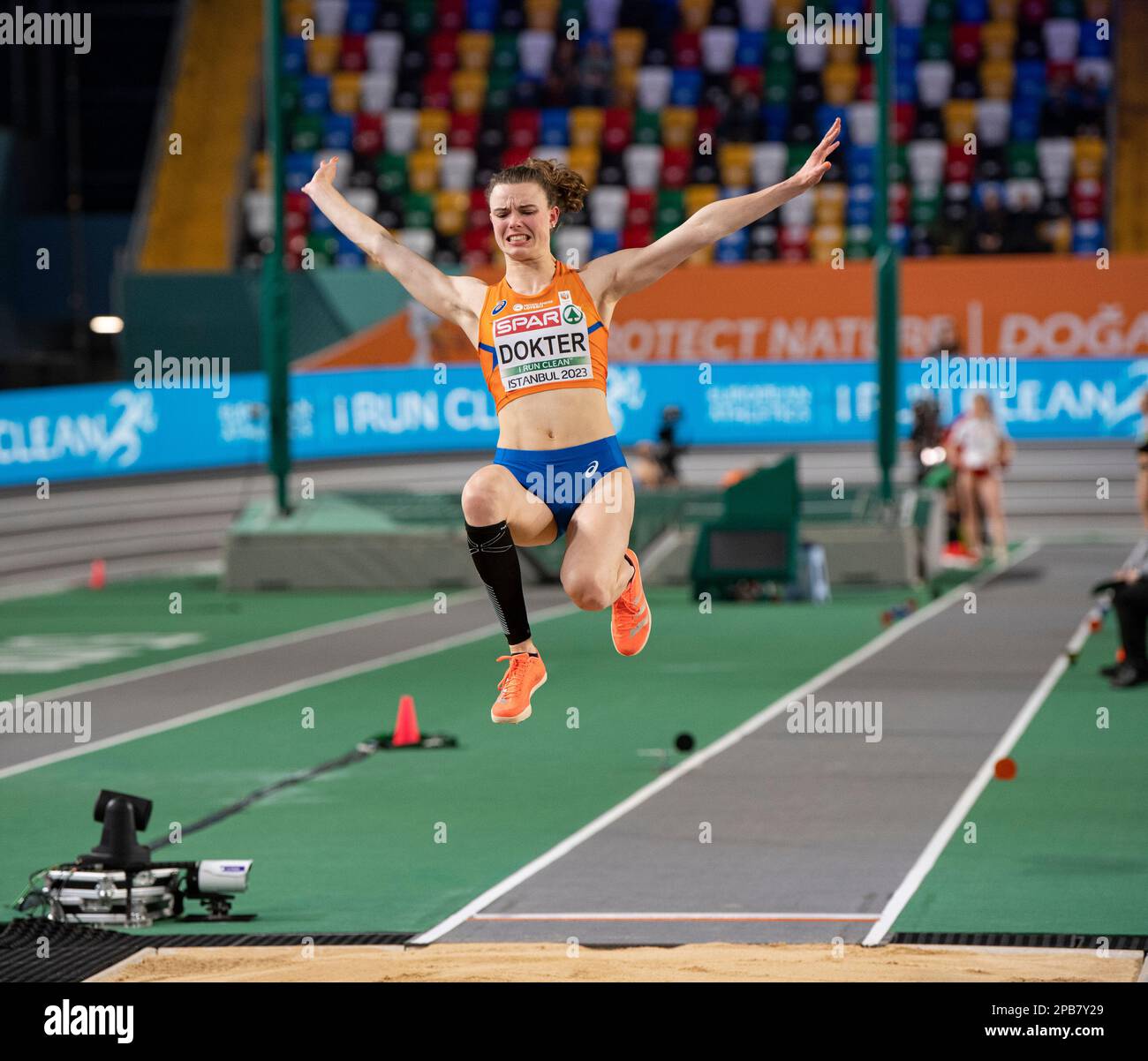 Sofie Dokter of the Netherlands competing in the women’s long jump ...
