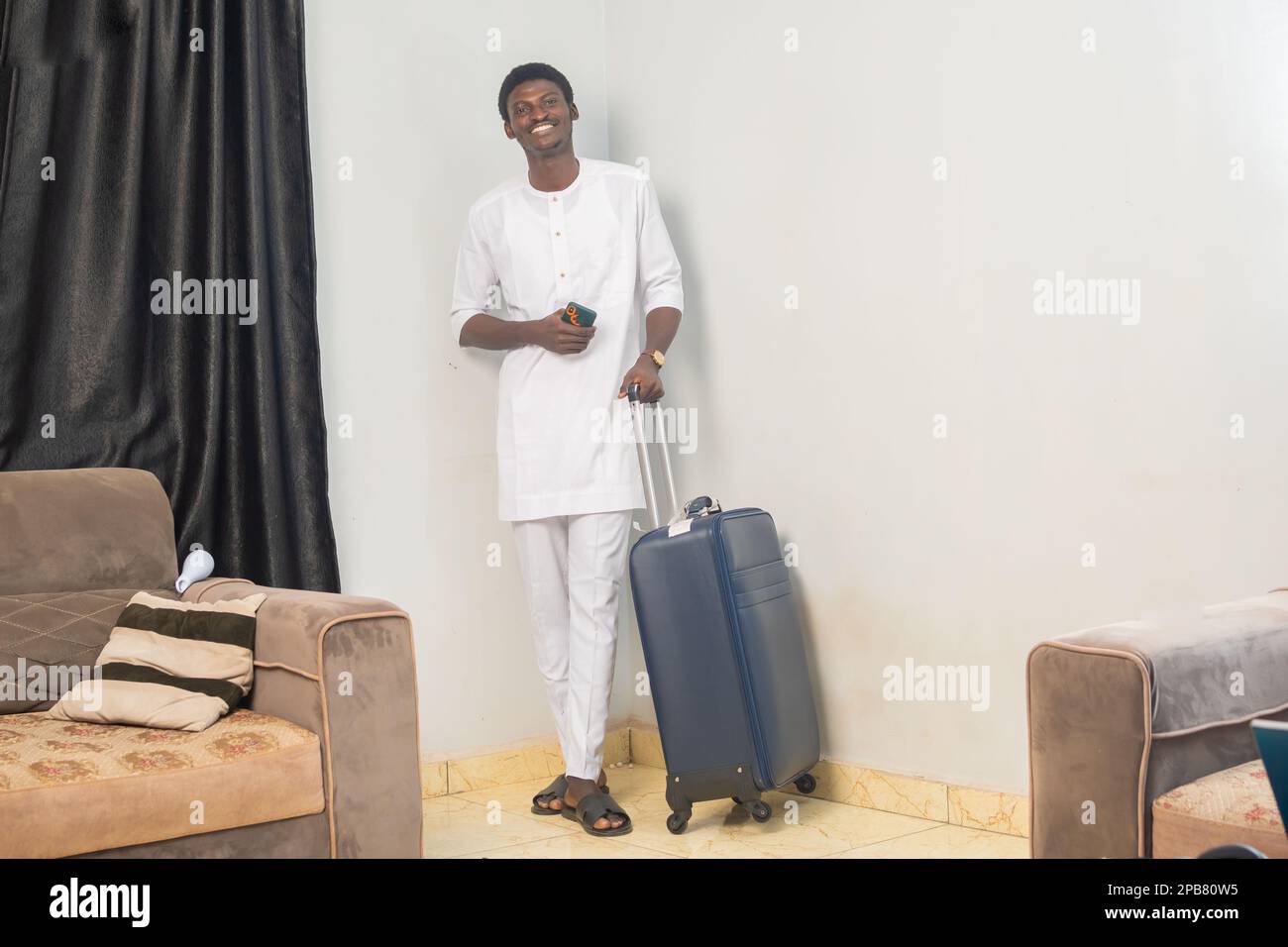 Full length body size side profile photo of man carrying his baggage ...