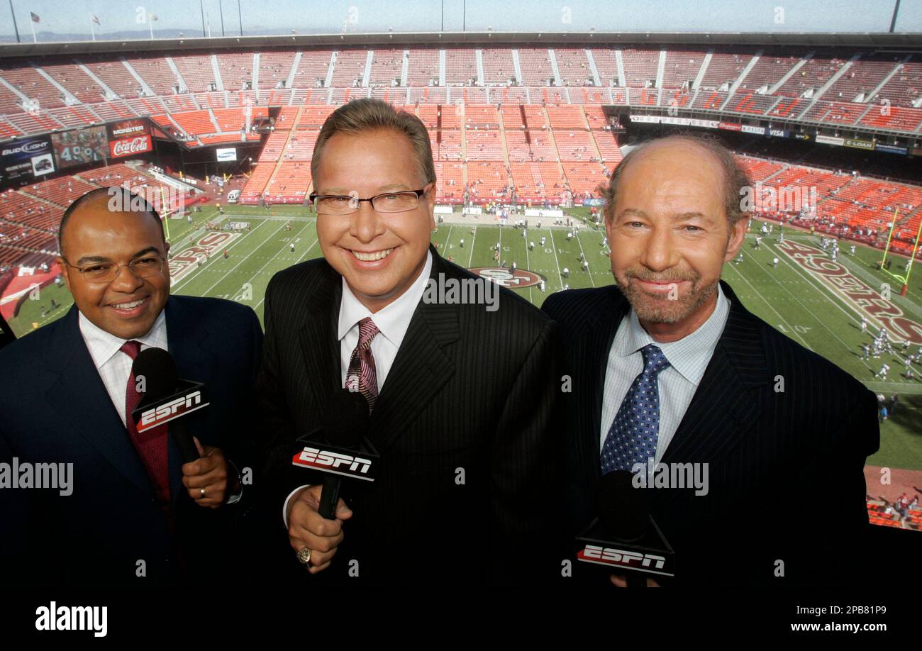 New ESPN Monday Night Football commentator team Mike Tirico, left, Tony ...