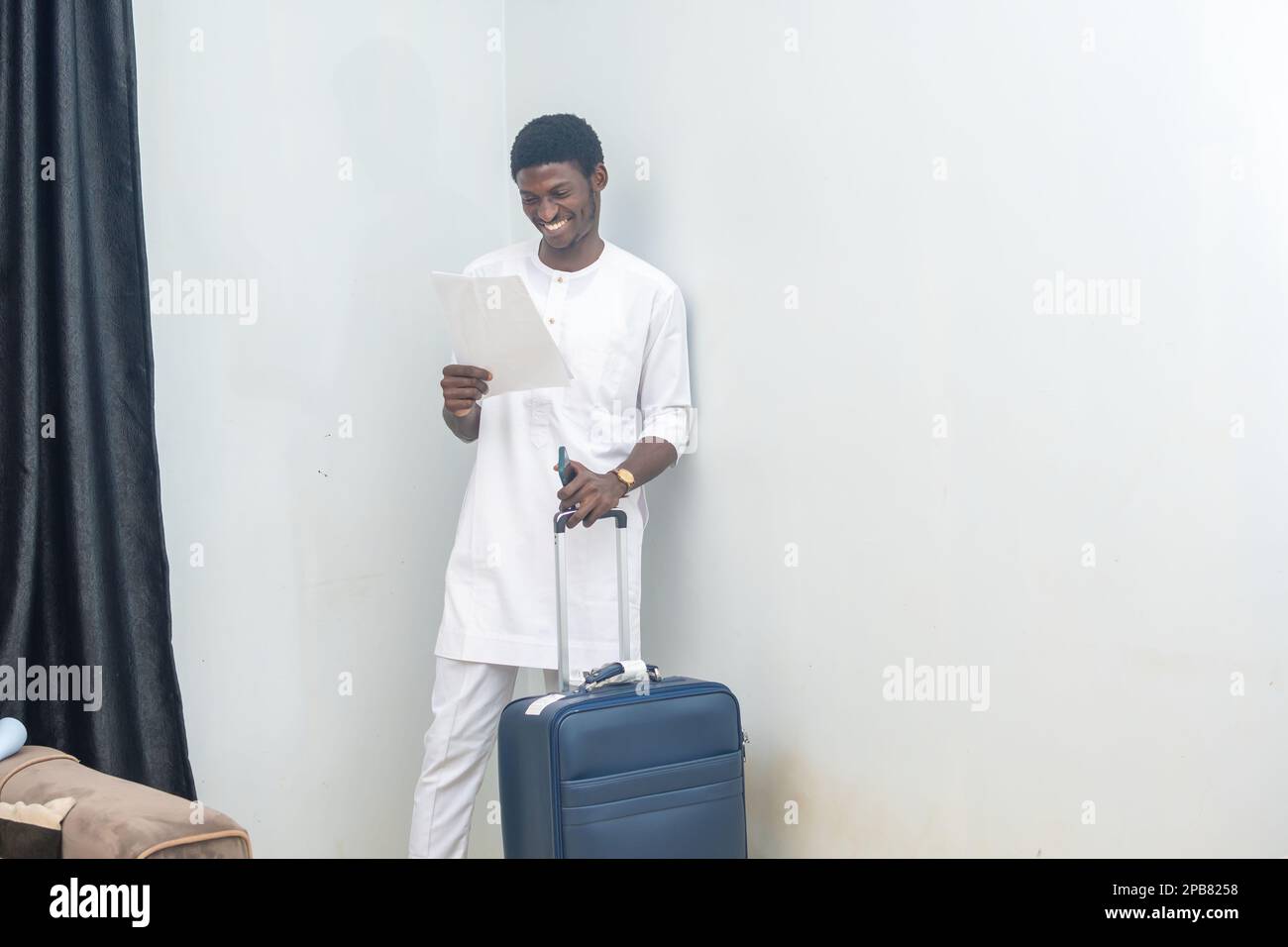 Full length body size side profile photo of man carrying his baggage ...