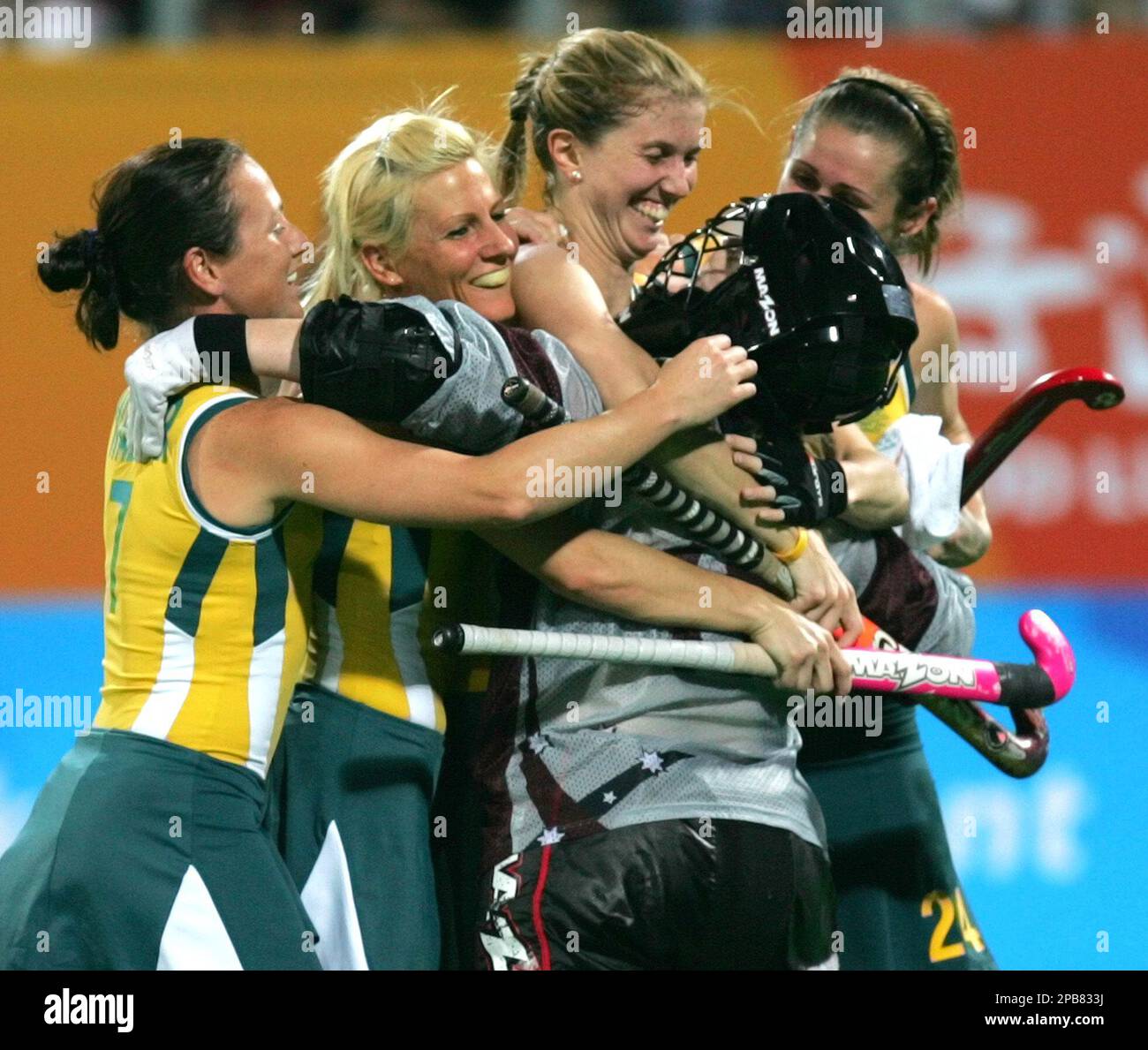 Australia's goalkeeper Rachel Imison, right, celebrates with teammates ...