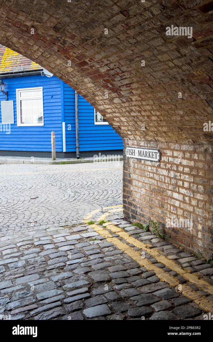 Folkestone, Kent, UK Old brick railway arch over the quayside, for ...